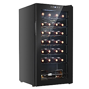 28 Bottle Wine Cooler Refrigerator, Freestanding Compressor Wine Chiller, Beverage Wine Fridge with Digital Temperature Control & Double-layer Glass Door for Red White Wine, Champagne, Beer
