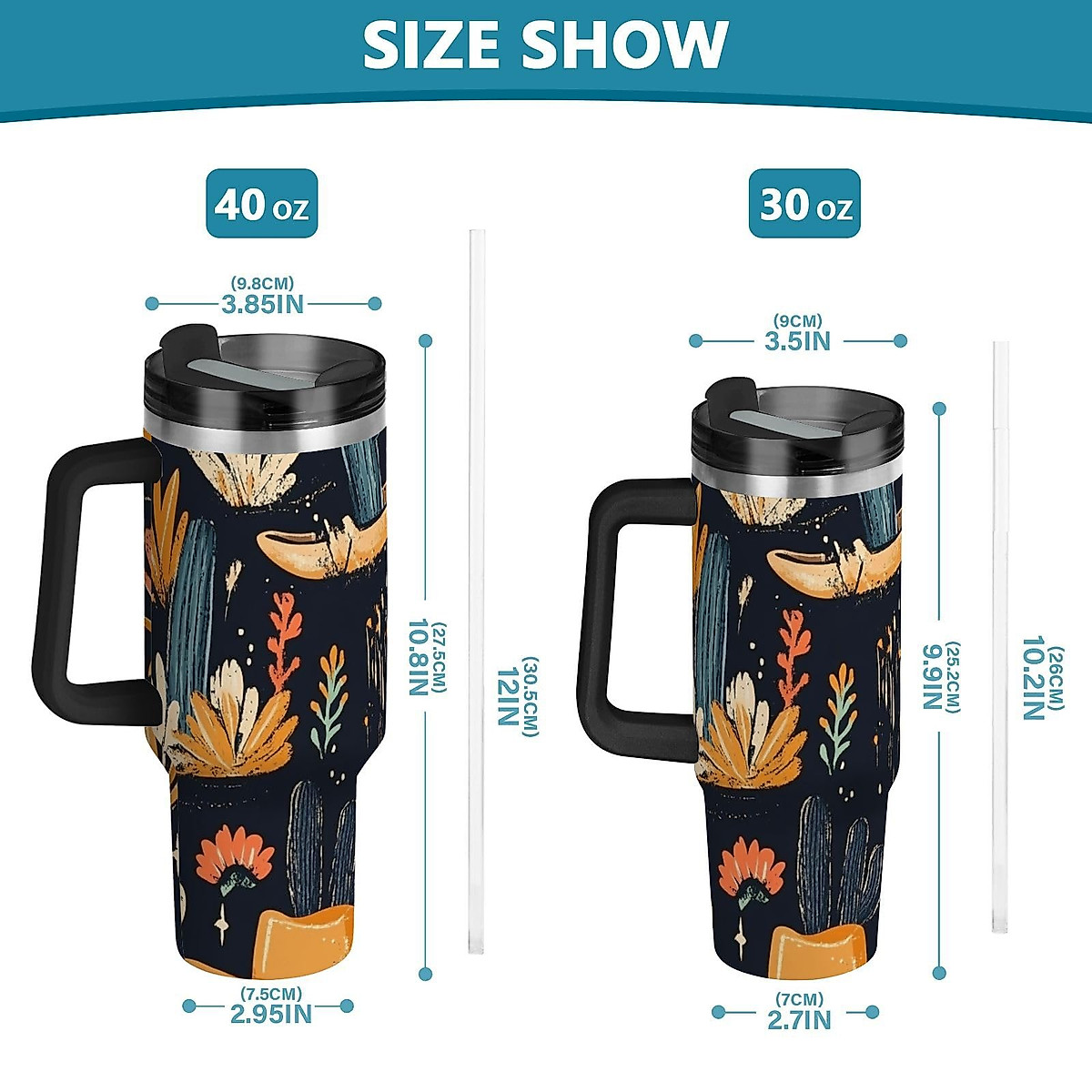 Selerdon 40 oz Tumbler Cowboy Hat with Handle and Straw Lid Vacuum Stainless Steel Insulated Water Bottle Travel Mug Car Cup Holder Friendly BPA Free for Gym Travel Office