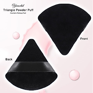 Yrarbil 10 Pieces Triangle Powder Puff, Soft Velour Puff Face Makeup Puff for Loose/Body/Mineral Powder, Wet and Dry Dual-use, with Travel Storage Box (Black)