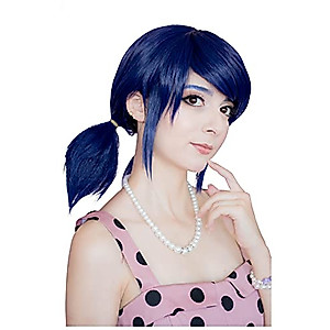 DAZCOS Anime Cosplay Wig For Girls Women Blue Hair With Red Rope