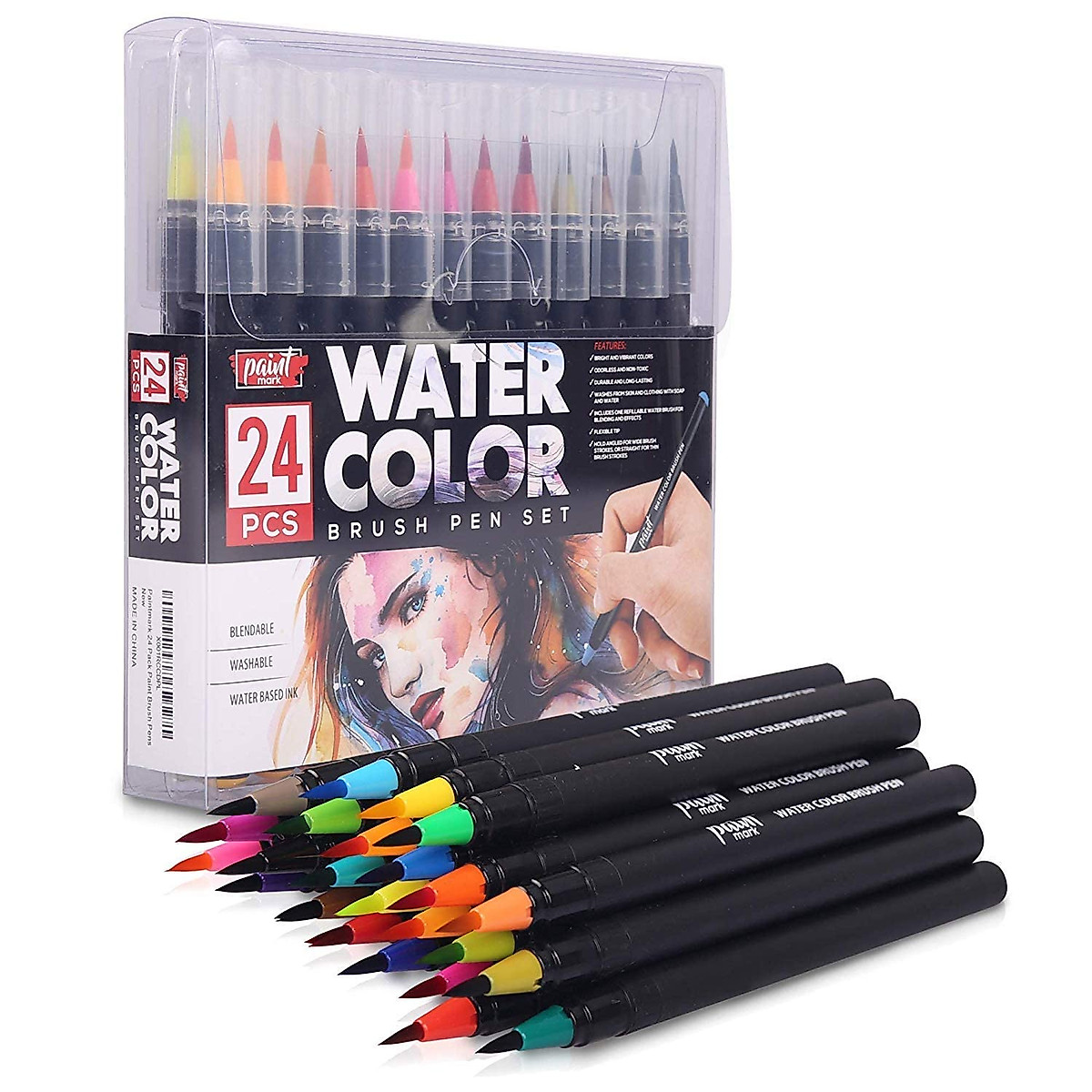 Paint Mark Water Color Brush Pen Set, 24 Water Color Brush Markers, Fine Tip Thin Marker Pack for Coloring, Drawing, Calligraphy, Bullet Journals, Coloring Pens for Beginner and Professional Artists