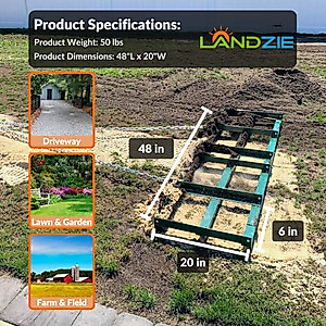 LANDZIE Drag Harrow Driveway Grader Landscape Power Rake for ATV, UTV, Tractor, Mower - 4 Ft Reinforced Steel (Two 2 ft Sections) - Tow Behind Yard Lawn Leveling Tool with 4 Ft Heavy Duty Chain