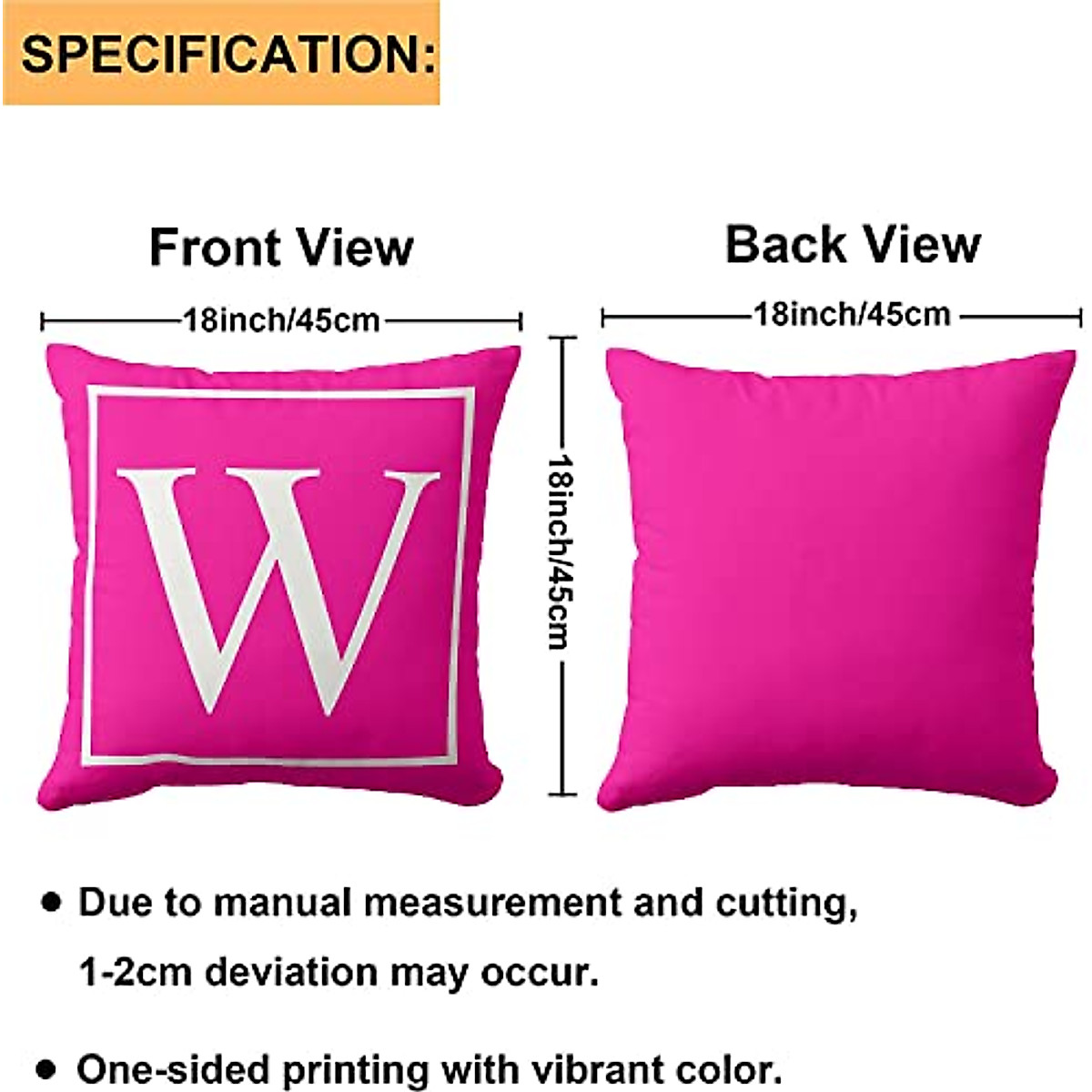 Personalized Throw Pillow Cover Covers 16 x 16 Pillow Case Customize Monogram on Hot Pink Throw Pillow Case Cushion Covers for Couch, Sofa and Chair