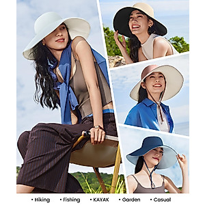 BENEUNDER Sun Hats for Women Wide Brim UPF 50+ Beach Hats for Women UV Protection Visor Hats for Fishing Hiking Gardening, White