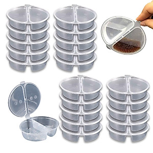 Double Condiment Containers with Lids, Double Compartment Condiment Container, Disposable Containers Double Compartment Snack Containers for to-go Sauce, Sampling, Travel Snack (Style B, 50PCS)