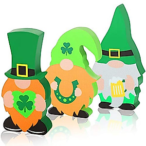 Jetec 3 Pieces St. Patrick's Day Wooden Sign Gnome Table Decorations Irish Themed Freestanding Table Signs for Desk Office Home Party Decoration, 5.11 Inches
