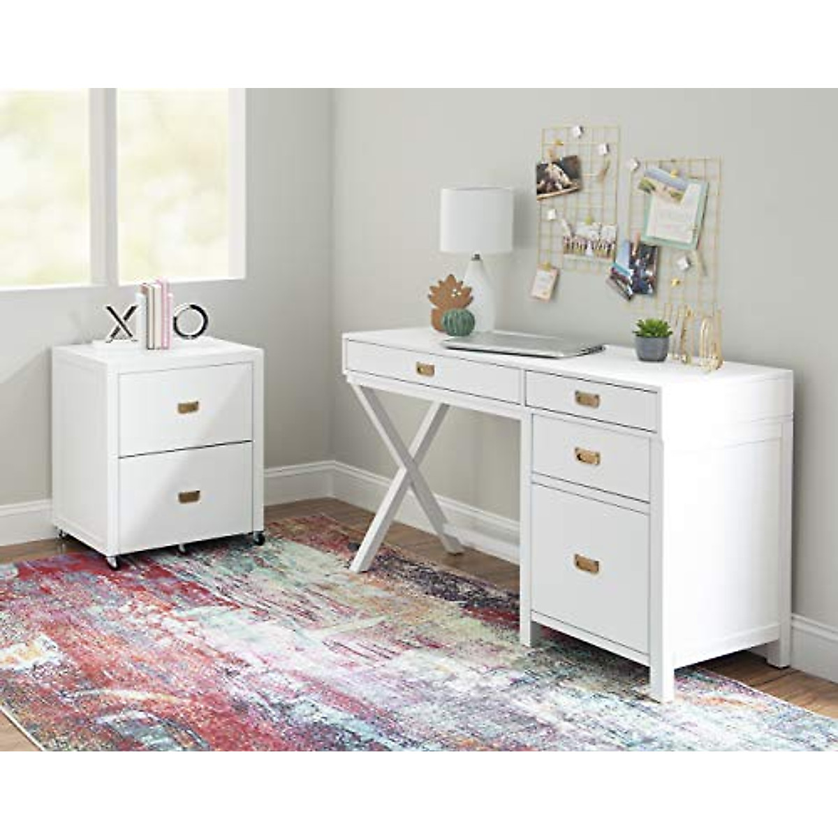 Linon White Modern Classic Side Storage Sadie Desk
