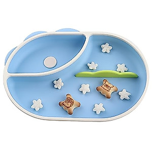 Qshare Baby Suction Plates,Suction Plates for Baby,Toddler Plates,Silicone Baby Plates,Children Divided Plate,Toddler Plate Microwave & Dishwasher Safe (Blue)