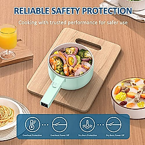 Hoyatoka Electric Hot Pot, 1.5L Portable Non-Stick Electric Cooker with Steamer, Multifunction Electric Pot for Stir Fry, Roast, Egg, Ramen Cooker with Dual Power Control for Dorm and Office, Green