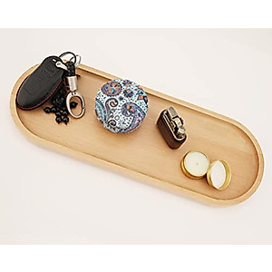 Fermus Wooden Tray 12.5 Inch Long Jewelry Dish Cosmetics Organizer Bathroom Clutter Wood Decorative Serving Platter Small Storage Tray, Oval