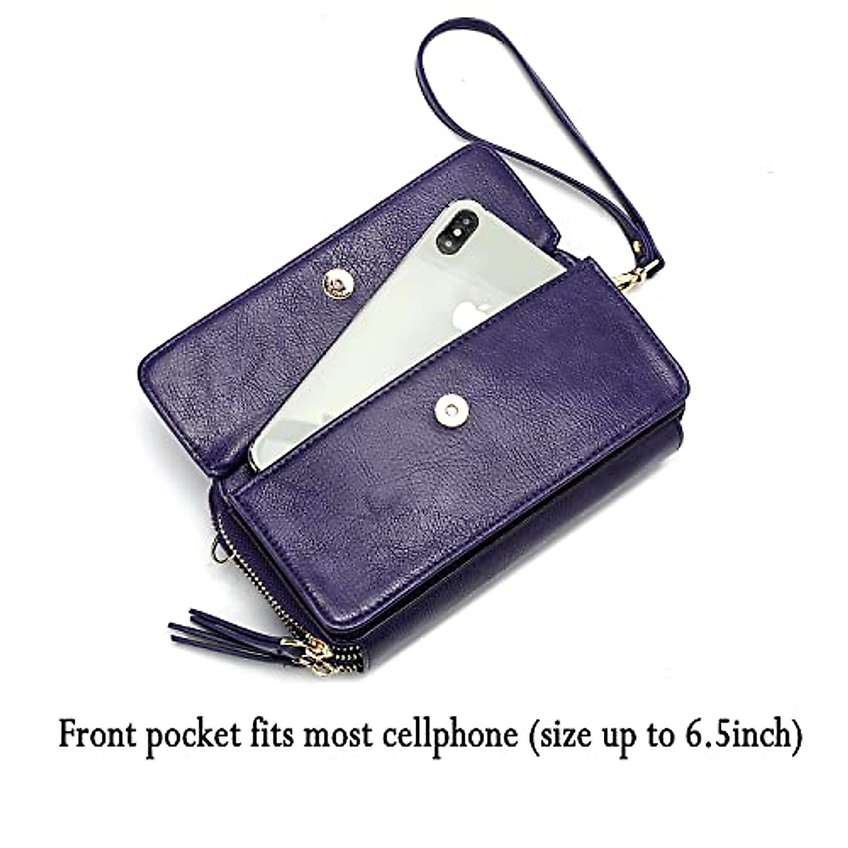 Women Crossbody Wallet RFID Blocking Cell Phone wristlet Purse with shoulder strap small cross body bag (purple)