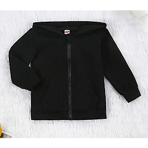 Imcute Baby Zip Up Hoodie, Unisex inflant Toddler Long Sleeve Sweatshirts Lightweight Jacket Hooded Coats Fall Winter Outfits (Black, 2-3T)