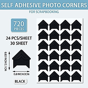 Pajean 720 Pieces Photo Corners Self Adhesive Black Photo Corners for Scrapbooking and Stamping Supplies DIY Scrapbook Stickers Album Diary Personal Journal Diary Organizer (Black)