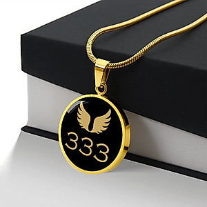 Hilis Jewelry 333 Angel Number Necklace For Women Protection, Spiritual Jewelry, Personalized Gifts Dainty Engraved Angel Wing Pendant Charm, Gold or Silver (Gold -No Engraving, Stainless Steel)