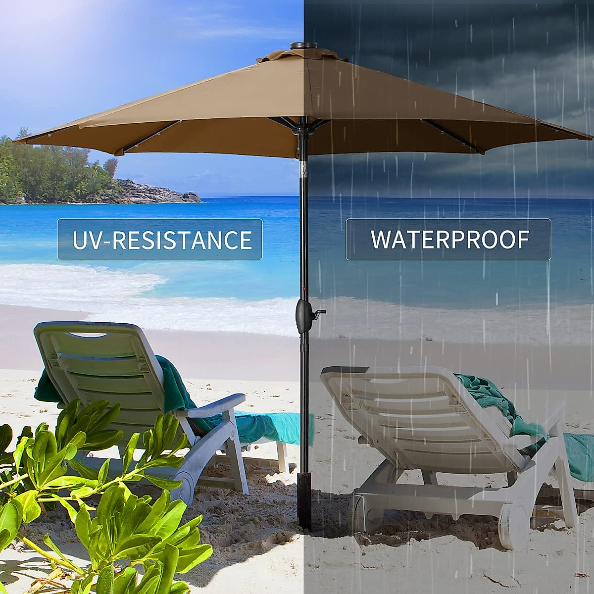 Sunoutife 10FT Patio Umbrella with 40 Solar LED Lights, Large Outdoor Table Umbrella with Tilt Adjustment and Crank for Market Garden Backyard & Pool