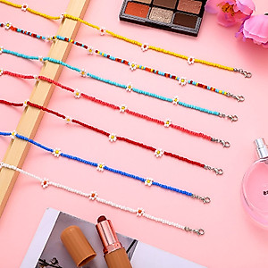 Hicarer 10 Pieces Bohemian Seed Bead Choker Necklaces Colorful Daisy Flower Bead Necklace Glass Beaded Choker Jewelry Gifts Handmade Y2k Necklace for Women Teen