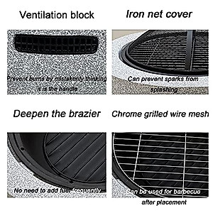 LEAYAN Garden Fire Pit Grill Bowl Grill Barbecue Rack Fire Pit Outdoor fire Pit, Heater with mesh Sparkle Screen Cover, Suitable for Garden, Picnic Terrace and Backyard Heating, Black