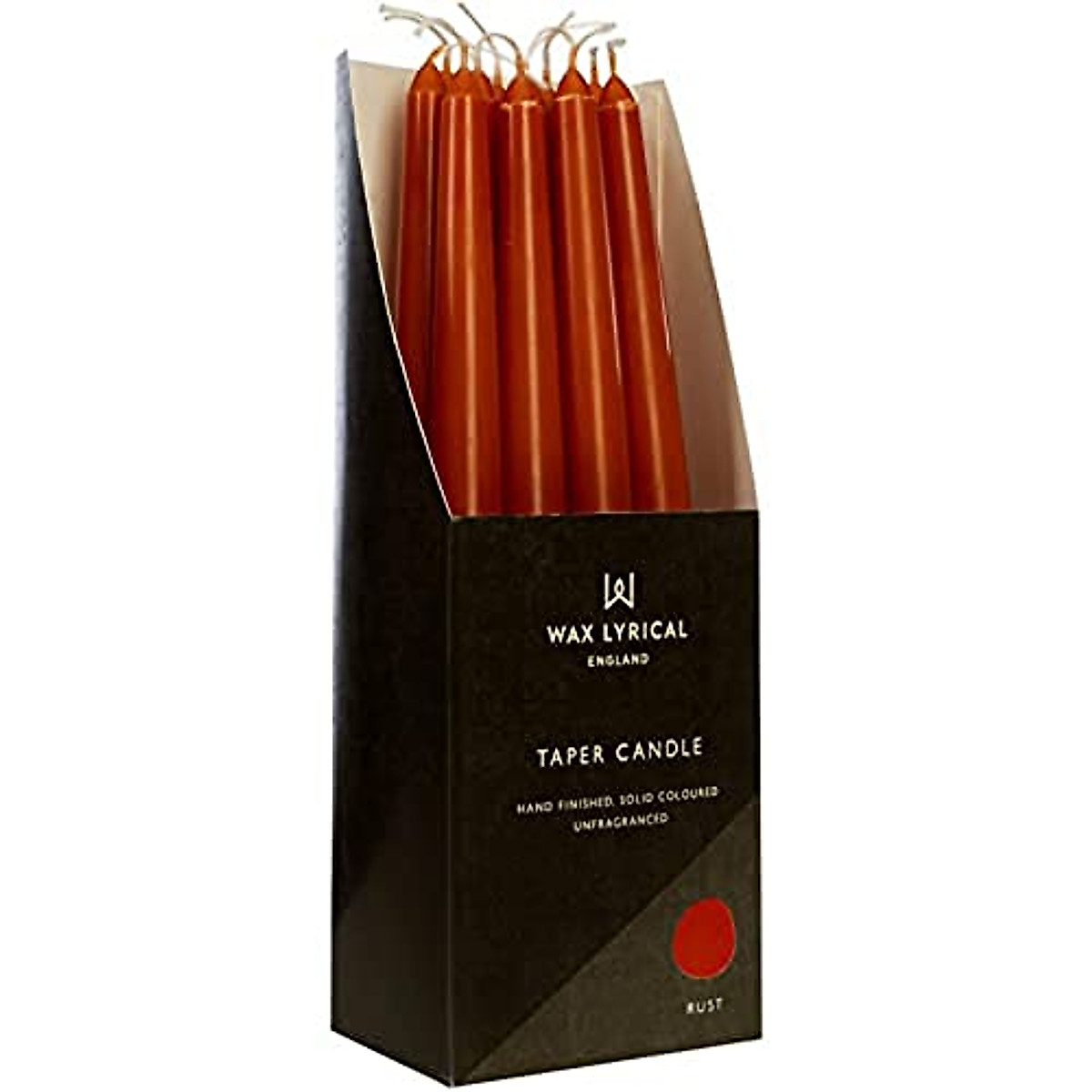 Wax Lyrical Unscented 25 cm Tapered Dinner Candle Rust, Box of 12, 25cm