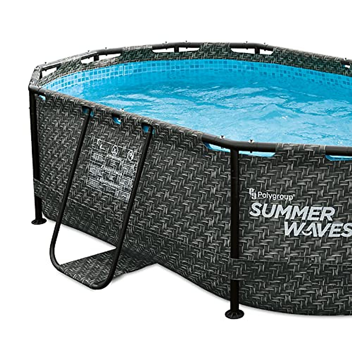 Summer Waves 9.8' x 6.5' Dark Herringbone Active Frame Oval Outdoor Backyard Swimming Pool with SFX330 SkimmerPlus Filter Pump