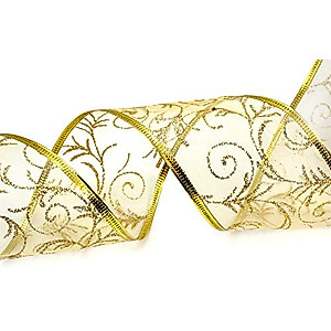 Holiday Ribbon Christmas Ribbons Xmas Wired Sheer 2.5 Organza Wire Edged Red, Gold, Silver/White Glitter Holidays Gift Wrapping, Tree Decoration Crafts/Craft, Gifts Wrap 30 Yards/10 Yard Ea. Roll