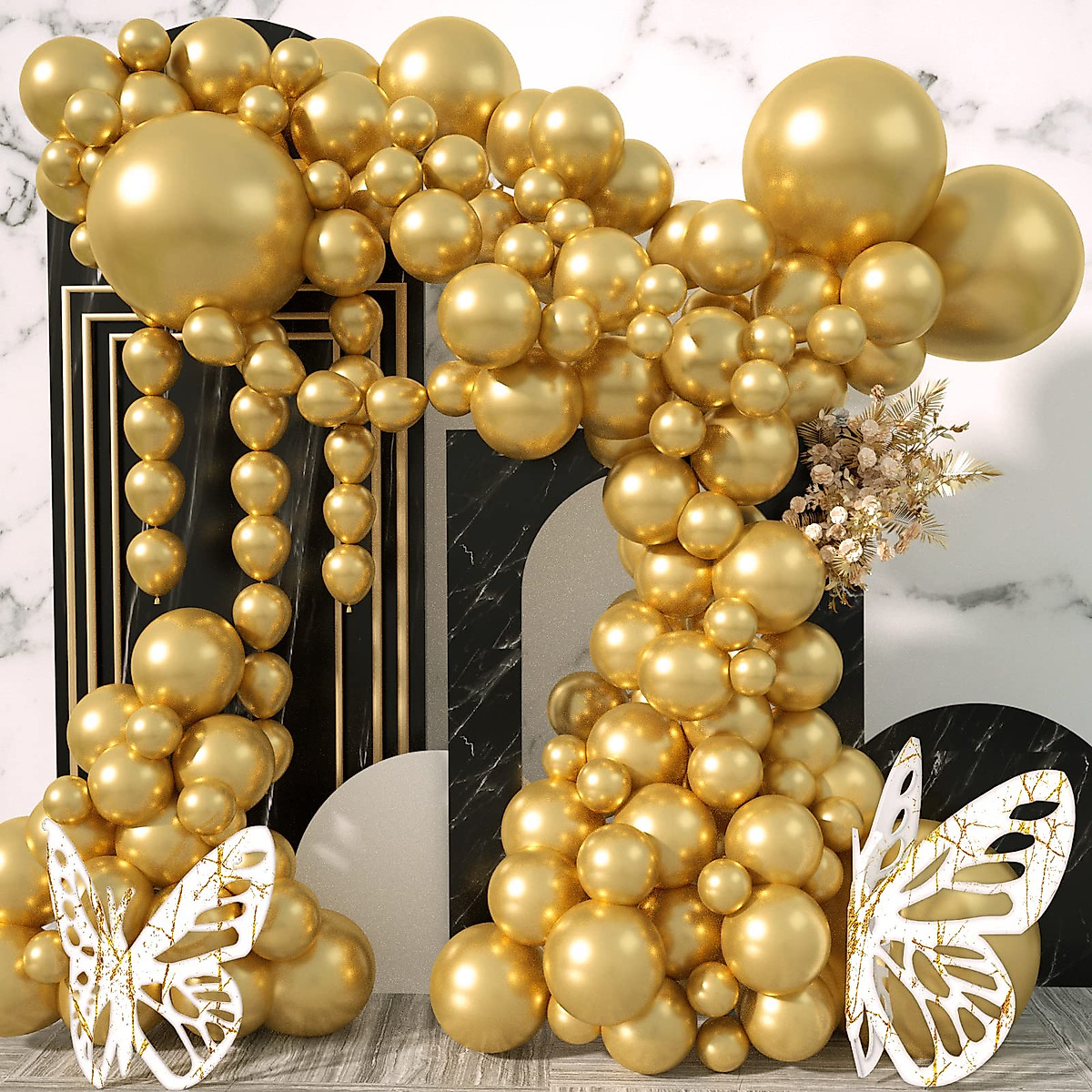 MOMOHOO Metallic Gold Balloons Garland Kit-130Pcs 18/12/10/5 Inch Gold Latex Baloons Different Sizes for Birthday Party Graduation Baby Shower Wedding