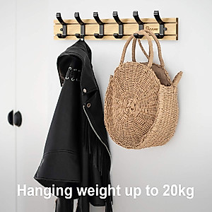 Anjuer Coat Hanger Clothes Rack 6 Active Hooks Heavy Duty Clothes Hat Holder Bamboo