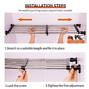 Hershii Expandable Closet Tension Shelf Rod Adjustable Metal Storage Rack Cabinet Organizer DIY Divider Separator Shelves for Wardrobe Cupboard Kitchen Bathroom, Black, 33.07-46.26inches