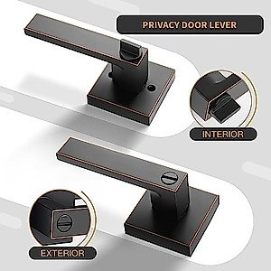 Gaurqiah Oil Rubbed Bronze Privacy Door Handle, Heavy Duty Door Lever,Reversible Square Door Lever for Bathroom,1 Pack（2.2lbs）