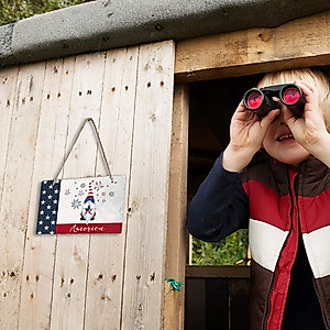 Slate Hanging Wall Sign Gnome Hold American Flag Wall Plaque Wood Signs with Rope Patriotic Fireworks DIY Hanging Door Sign for Front Porch/Entryway/Outdoor/Garden Home Decor, 8x5inch