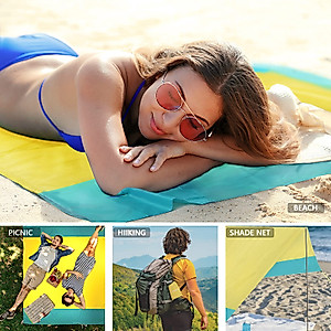 Antetek Beach Blanket, 79''×83'' Picnic Blankets Waterproof Sandproof for 4-7 Adults, Oversized Lightweight Beach Mat, Portable Picnic Mat, SandProof Mat for Travel, Camping, Hiking