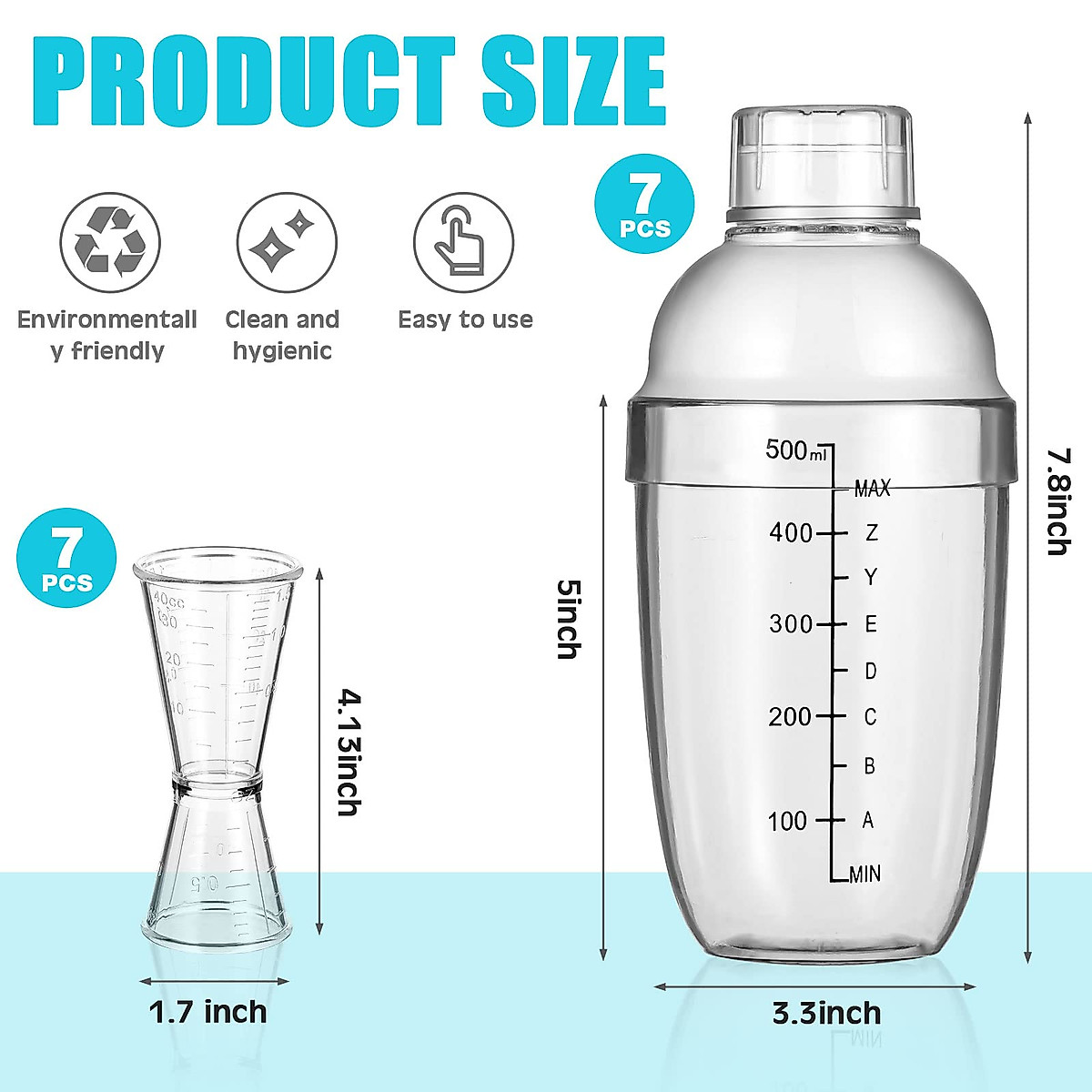 7 Pcs Plastic Cocktail Shaker Set Drink Mixer with Mark Clear Drink Shaker Cocktail Shaker and Measuring Jigger Set Ounce Cup Clear Bar Set for Bar Party Home Use Wine Shaker Bar Mixing Tool