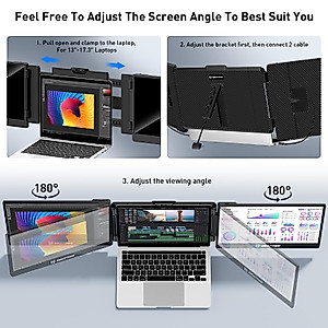 Maxfree S2 Laptop Screen Extender, 14'' Laptop Monitor Extender Plug & Play, 1080P FHD Triple Portable Dual Monitor for 13-17'' Laptops, Compatible with Windows/Mac/Surface/Android/Switch