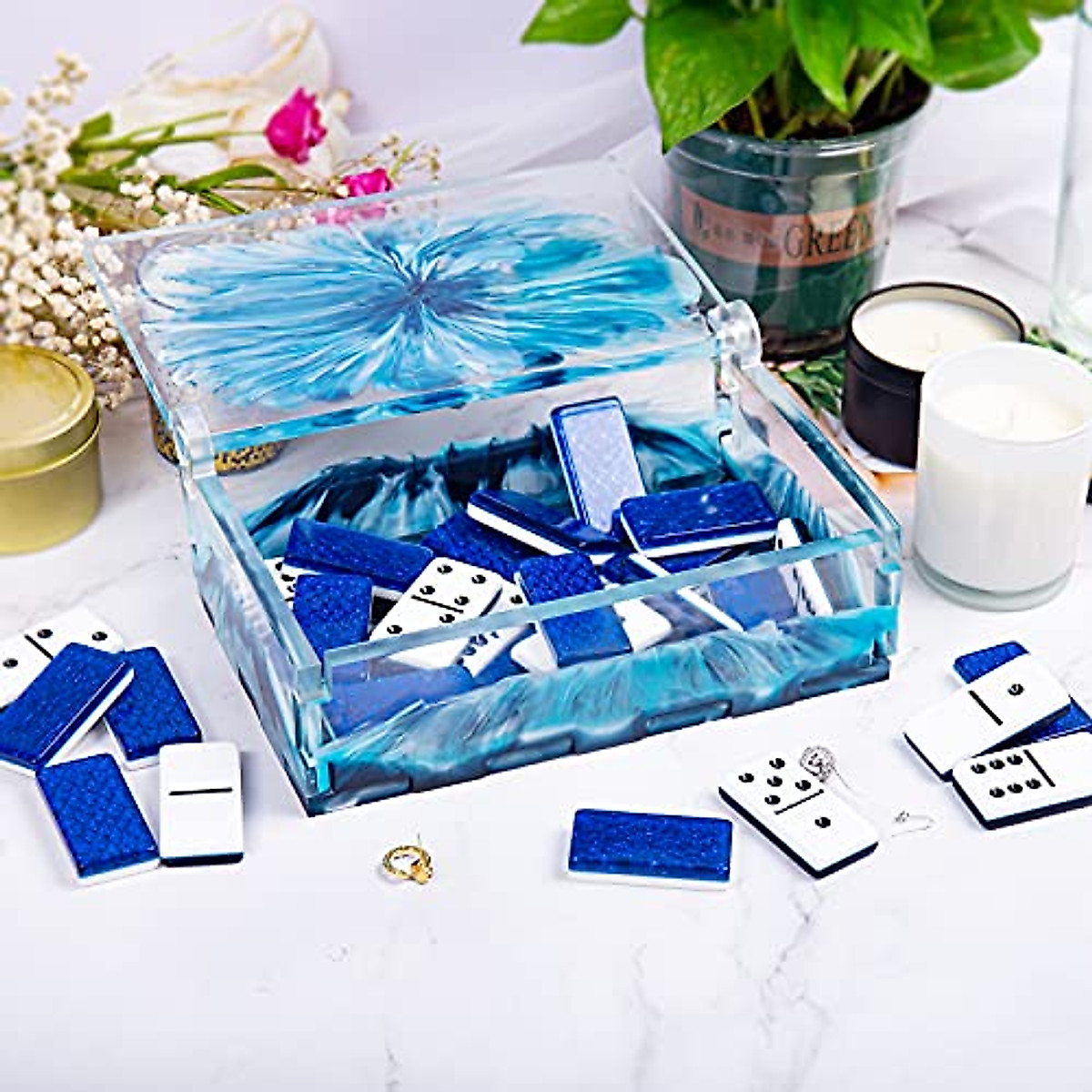 Resin Rectangle Box Mold, Epoxy Resin Silicone Large Storage Container with Lid Set Mould for Casting, Perfect for Dominoes Coffee Pod Jewelry Napkin Candy Cosmetics Trinket Crafts DIY Organizer