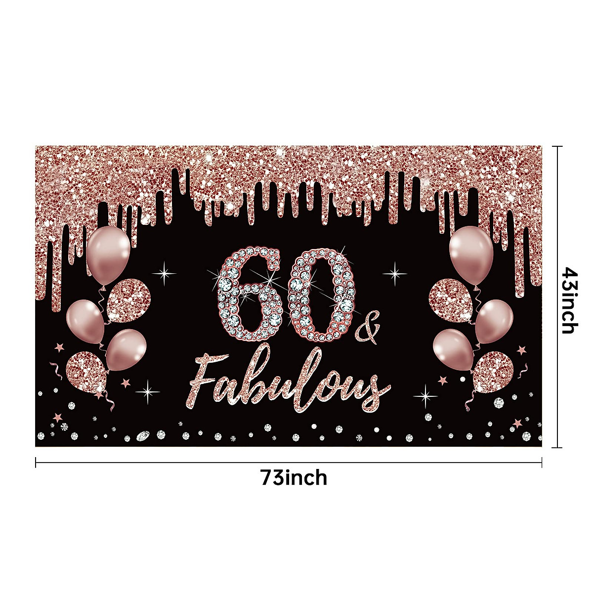60th Birthday Decorations 60 & Fabulous Birthday Banner for Women, Rose Gold 60 Birthday Theme Sign Party Supplies, Sixty Year Old Bday Background Photo Booth for Indoor Outdoor