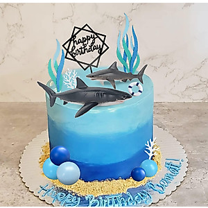 23 PCS Shark Cake Topper Shark Figurines Decoration Ball Cake Topper for Kids Baby Shower Ocean Theme Birthday Party (Blue)
