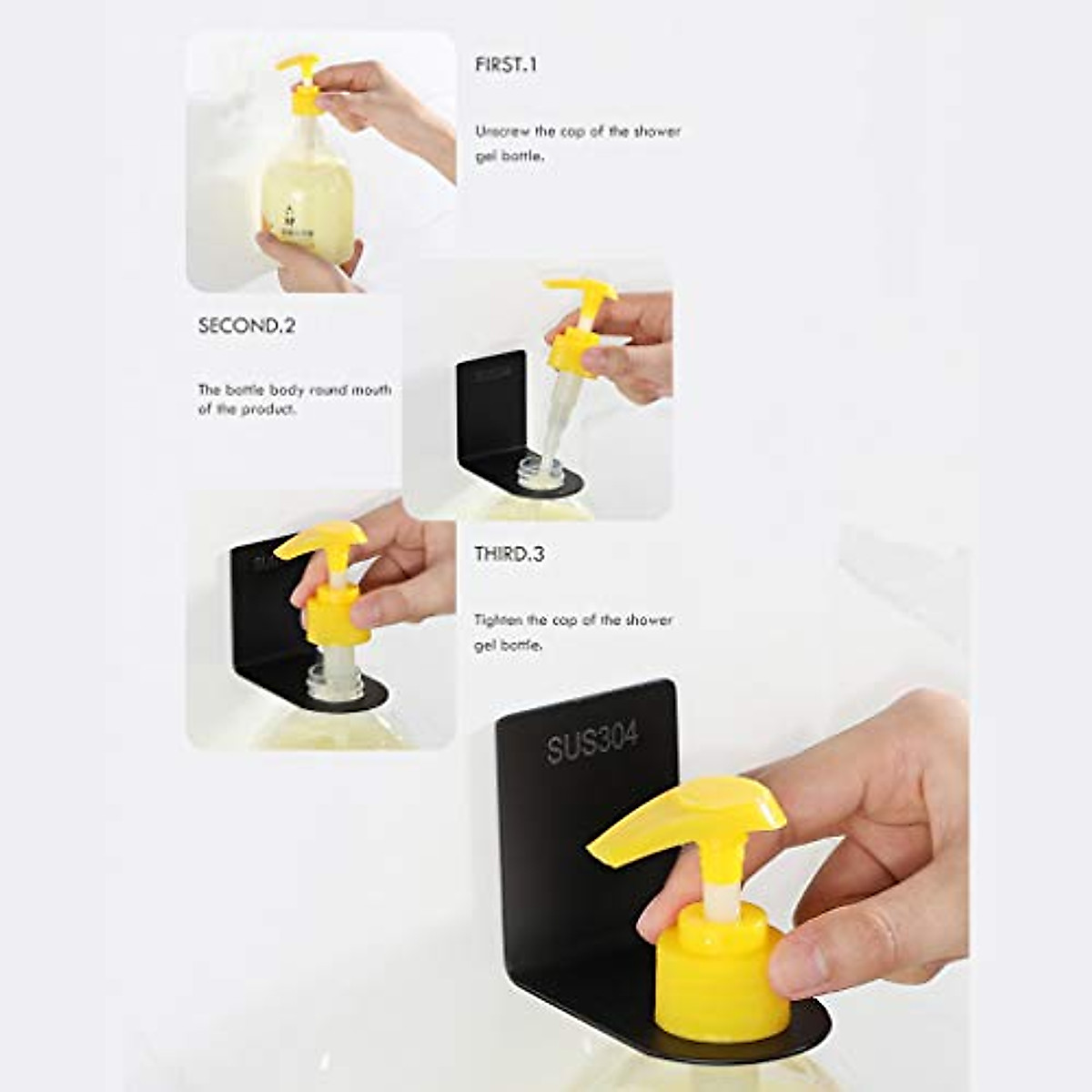 Beerty, Shower Gel Bottle Rack Hook Self Adhesive Wall Mounted Shampoo Holder Hook Shower Gel Bottle Rack Hanger Liquid Soap Shower Holder for Wall Kitchen Bathroom Toilet, Black, Medium