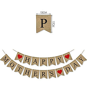 Happy Mother’s Day Burlap Banner Mother's Day Bunting Garland Rustic Mothers Day Banner with Heart Happy Mother's Day Bunting for Mother's Birthday Gifts from Daughter and Son Party Photo Prop