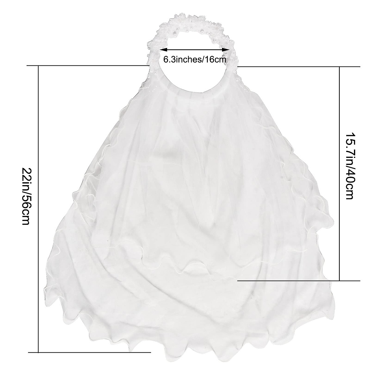 Lystaii Girls Bowknot Rhinestone Flower Veil Girls First Holy Communion Headband Hair Wreath Floral Crown Pearls Crystal Lace Headpiece Veil with Comb White for Wedding Party