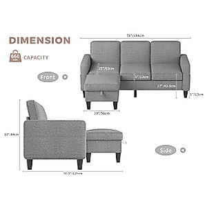 Woyomeub Sectional Couches for Living Room: L Shaped Couch with Storage Ottoman - Gray Sofa 3 Seater Furniture Set Modern Linen Fabric Futon Sleeper Sofas for Apartment Studio Small Space