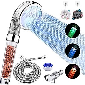 FASTRAS LED Shower Head with Handheld, Shower Head High Pressure Shower Head with Hose, Holder & PTFE Tape etc, 3 Water Temperature-Controlled Water Saving Filtered Shower Head for Dry Skin& Hair…