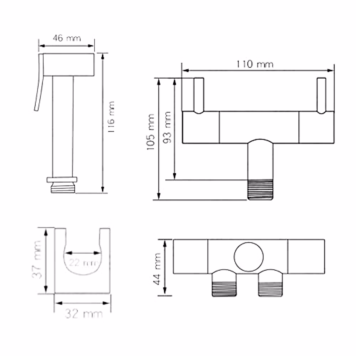 ZLOCYIVHE Handheld Toilet Bidet Sprayer Set Kit Toilet Bidet Sprayer Head Toilet Spray Gun Attachment Gold Brass Cold Water Double Handle with Hose Bidet Shower for Toilet,B,1 M(C,1 m)