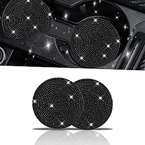 UGSHY 2 PCS Car Cup Holder Coasters, 2.7In Bling Crystal Rhinestone Rubber Vehicle Cup Mats, Universal Anti-Slip Durable Automotive Interior Decoration Accessories for Cars Trucks SUVs (Black)