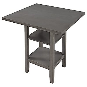 UMISOL 5 Piece Square Dining Table Set for Small Space, Farmhouse Style Counter Height Table Set with 2 Tier Storage Shelving and 4 Padded Chairs (Gray)