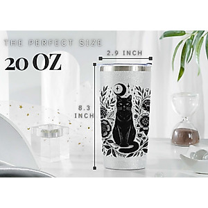 Onebttl Black Cat Gifts for Cat Lovers, Insulated Stainless Steel Tumblers with Lids and Straws, Witch gifts for Christmas, Glitter Silver, 20 oz, Gothic