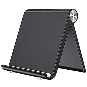 VOVIGGOL Cell Phone Stand Holder, Cellphone Holder Adjustable Desktop Phone Stand for Desk, Foldable Phone Cradle Dock Mobile Stand for iPhone iPad Tablet 4 to 7.9 Inch Smartphones (Black)