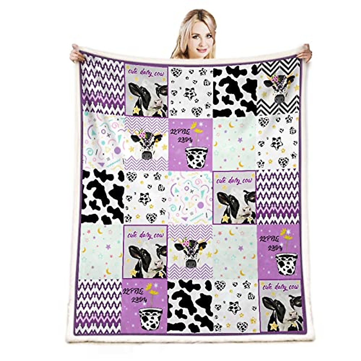Cow Print Blanket Cow Decor Bedding Throw Blanket,Christmas Birthday Valentine's Day Gifts for Girl Women,Farmhouse Fall Winter Warm Soft Sherpa Thick Throw Blanket for Bed Sofa Office