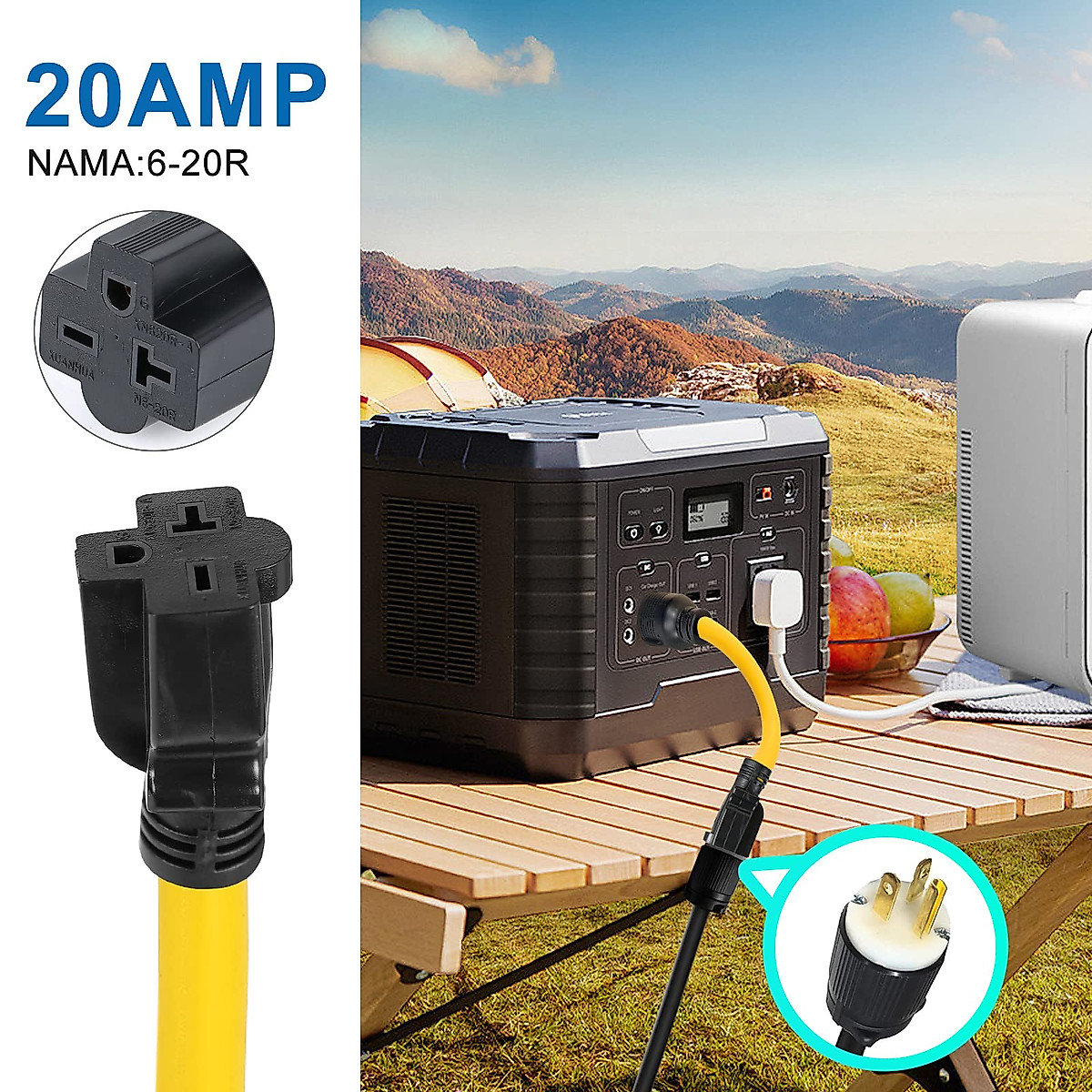 HDWS 1FT NEMA L6-30P to 6-20R/6-15R T-Blade Adapter, 30Amp Twist Locking Male Plug to 3 Prong Receptacle Generator Dryer EV Charger Power Cord