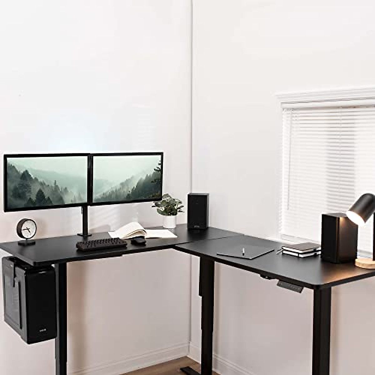 VIVO Electric Multi-Motor Height Adjustable Corner 3 Leg Standing Desk Frame, Frame Only, Sit Stand Ergonomic L Frame with Push Button Controller, Black, DESK-V123EB