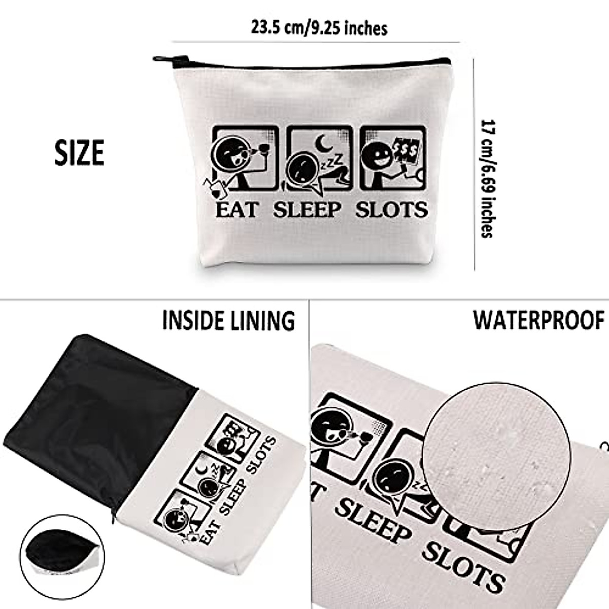 G2TUP Gambler Gift Casino Lover Gift Eat Sleep Slots Makeup Bag Slot Machine Casino Gambling Accessories Pouch Gambling Gift Slot Machine Themed Cosmetic Bag (Eat Sleep Slots White Bag)