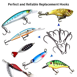 UCEC Fishing Hooks Treble Hooks Kit for Saltwater Freshwater, High Carbon Steel Hooks Strong Sharp Round Bend for Catfish Trout Hard Baits Lures Fishing, Size 2# 4# 6# 8# 10#, 50pcs/Box